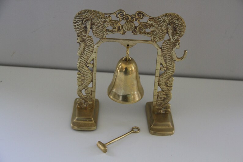 Vintage Asian Brass Dragon Bell With Striker, Etched Decor - Etsy