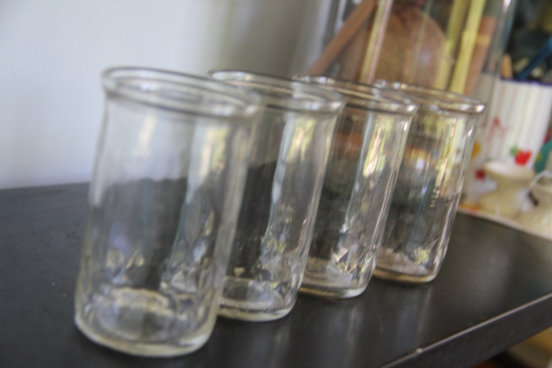 Set of 4 Vintage Jelly Jar Glasses, X/star Base Juice Glasses, Jelly ...
