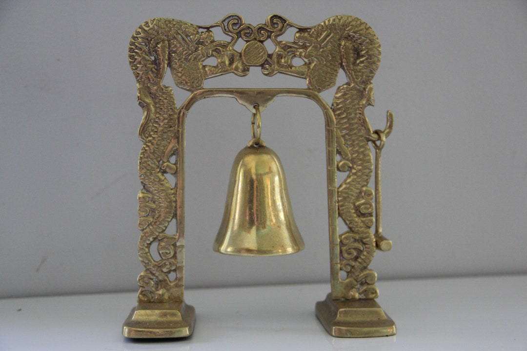 Vintage Asian Brass Dragon Bell With Striker, Etched Decor - Etsy