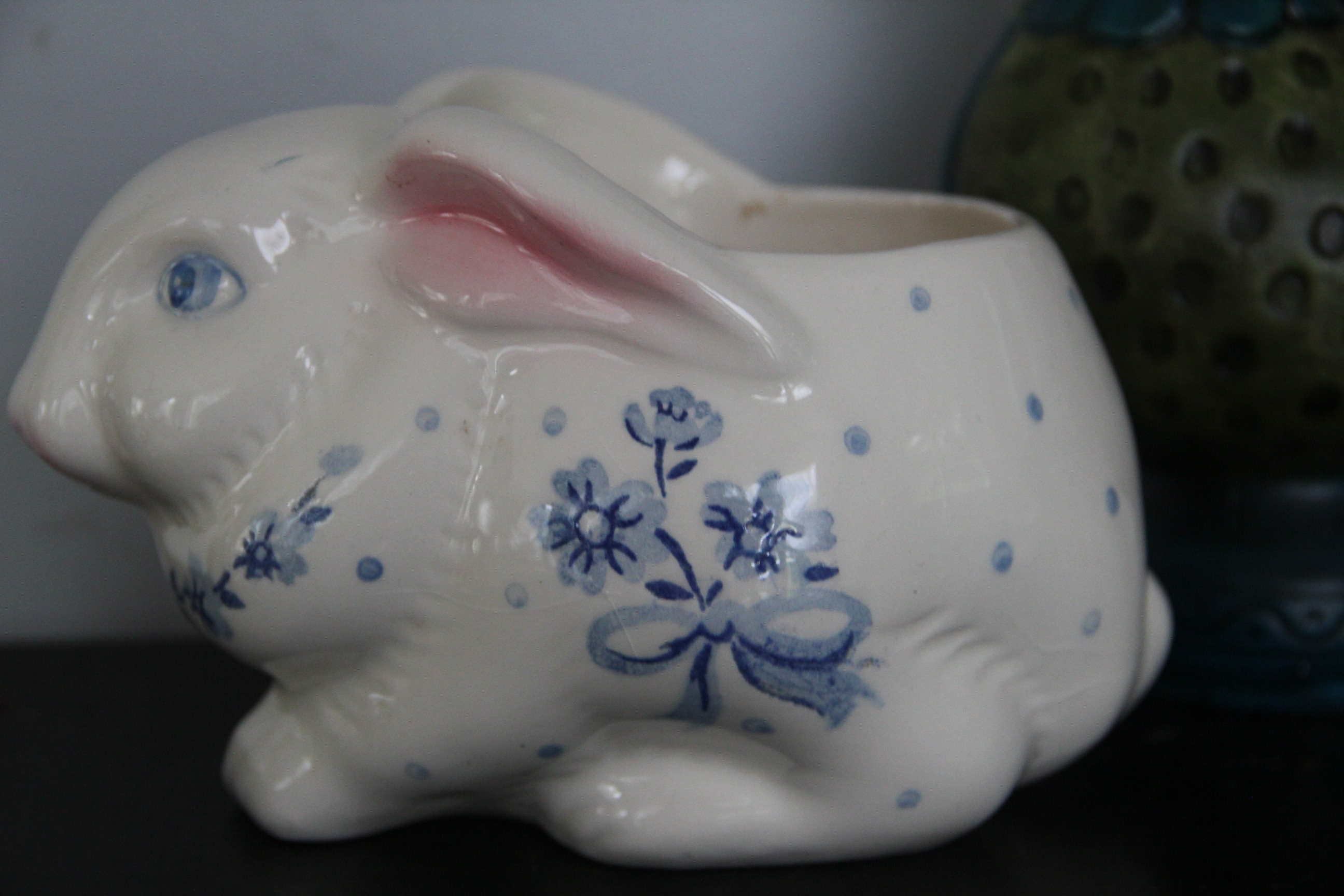 Vintage Rabbit Planter Vintage Ceramic Rabbit Planter Blue & | Etsy