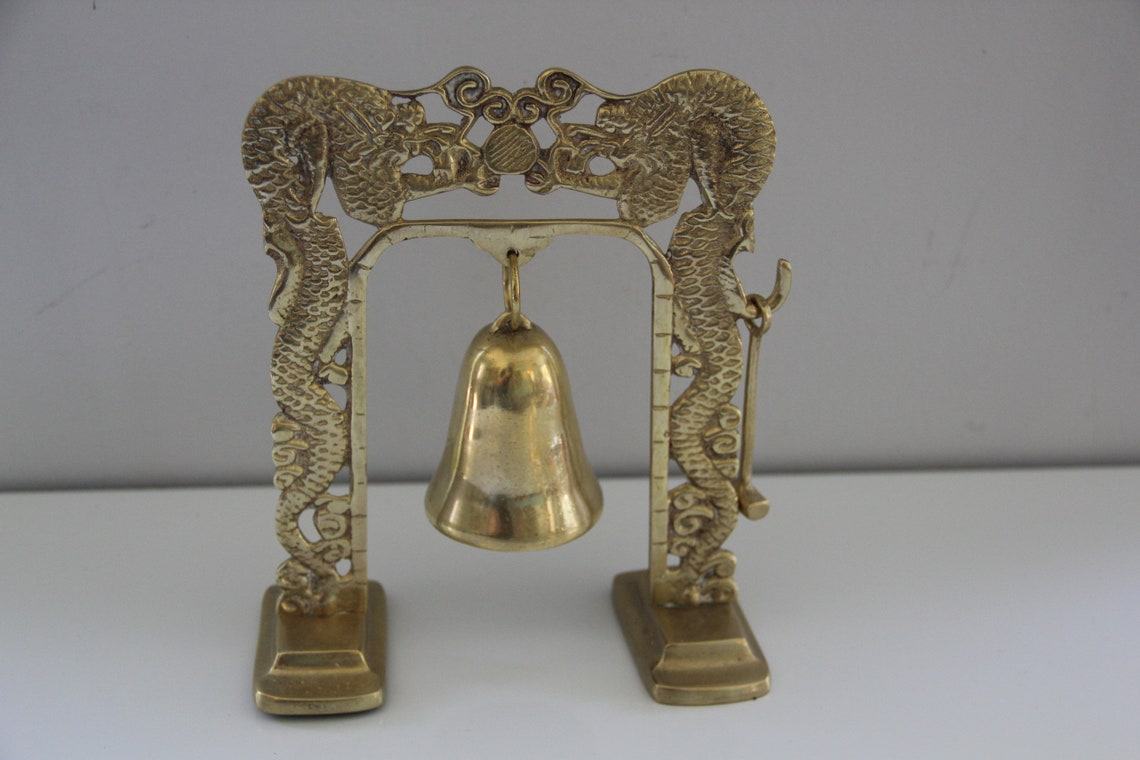 Vintage Asian Brass Dragon Bell With Striker, Etched Decor - Etsy