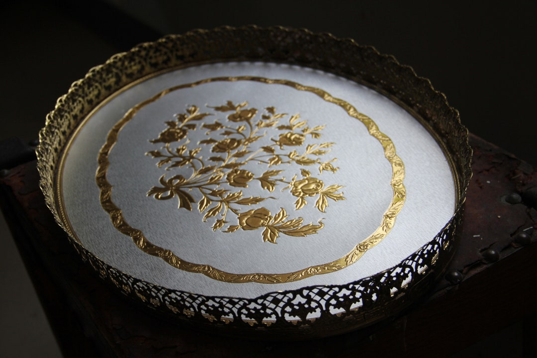 Extra Large Vintage Vanity Tray, Gold Filigree Oval Vanity Tray ...