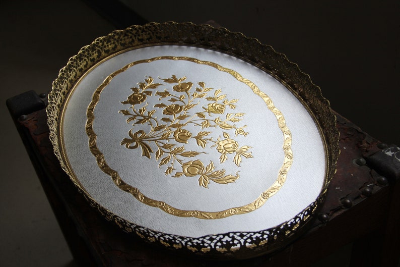 Extra Large Vintage Vanity Tray Gold Filigree Oval Vanity | Etsy