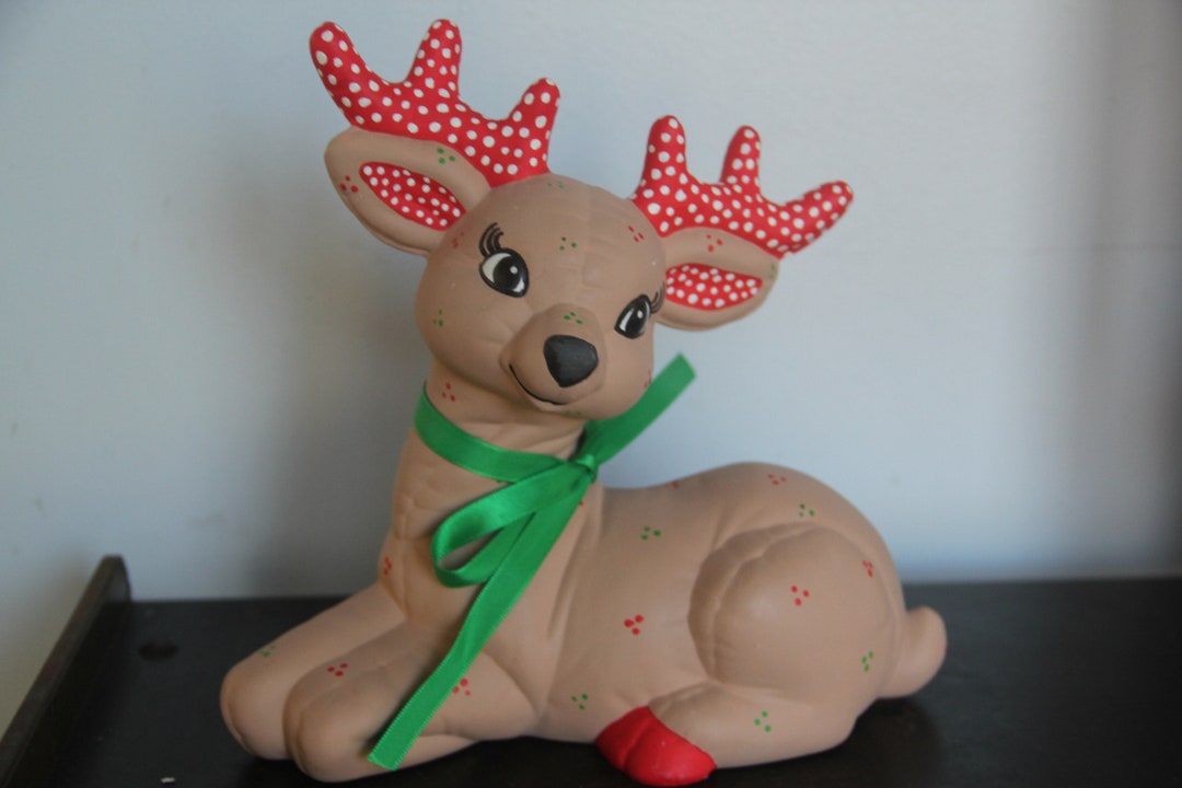 Vintage Kimple Christmas Reindeer - Tan With Red and Green Ceramic ...
