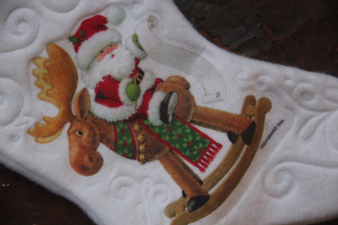Vintage Felt Christmas Stocking, Santa Riding Moose, Morehead, 1980s ...