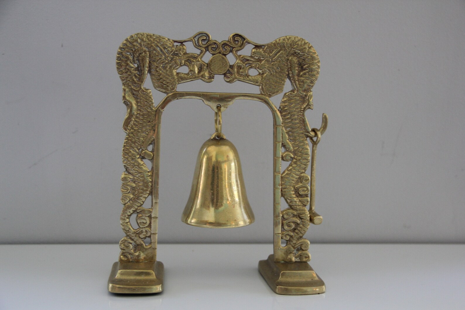 Vintage Asian Brass Dragon Bell With Striker, Etched Decor - Etsy