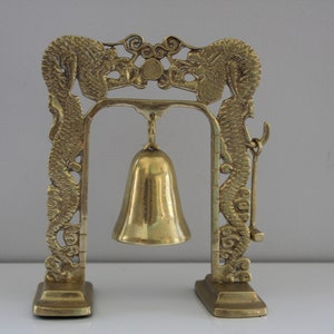 Vintage Asian Brass Dragon Bell With Striker, Etched Decor - Etsy