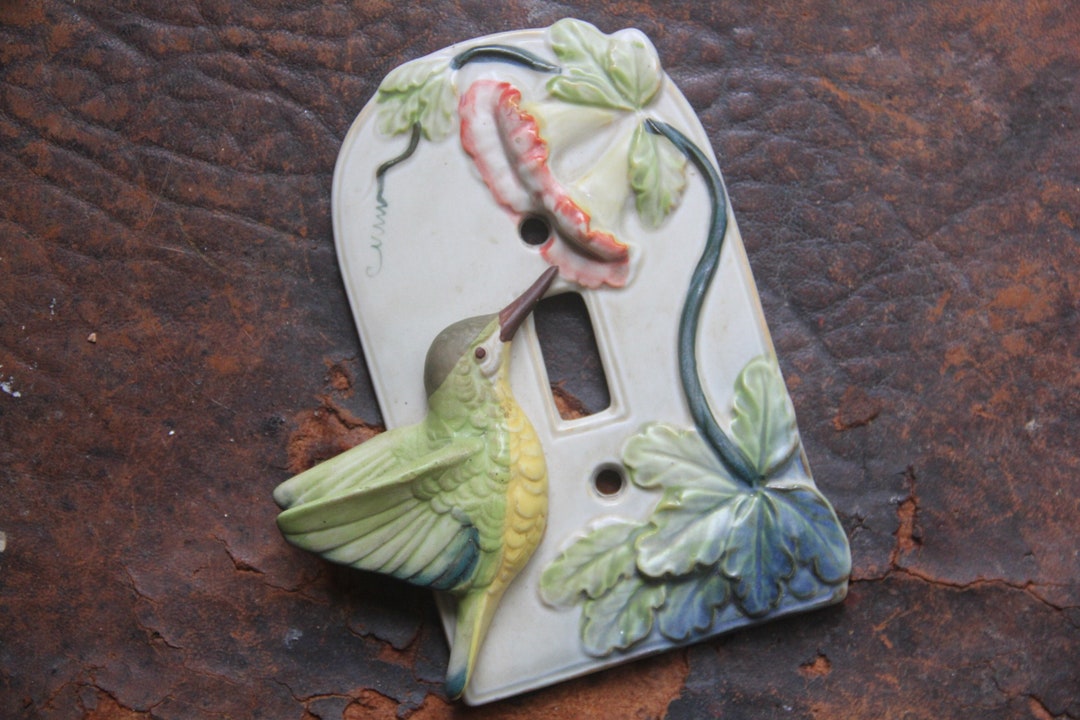 Vintage Takahashi Hummingbird Ceramic Single Light Toggle Switch Plate ...