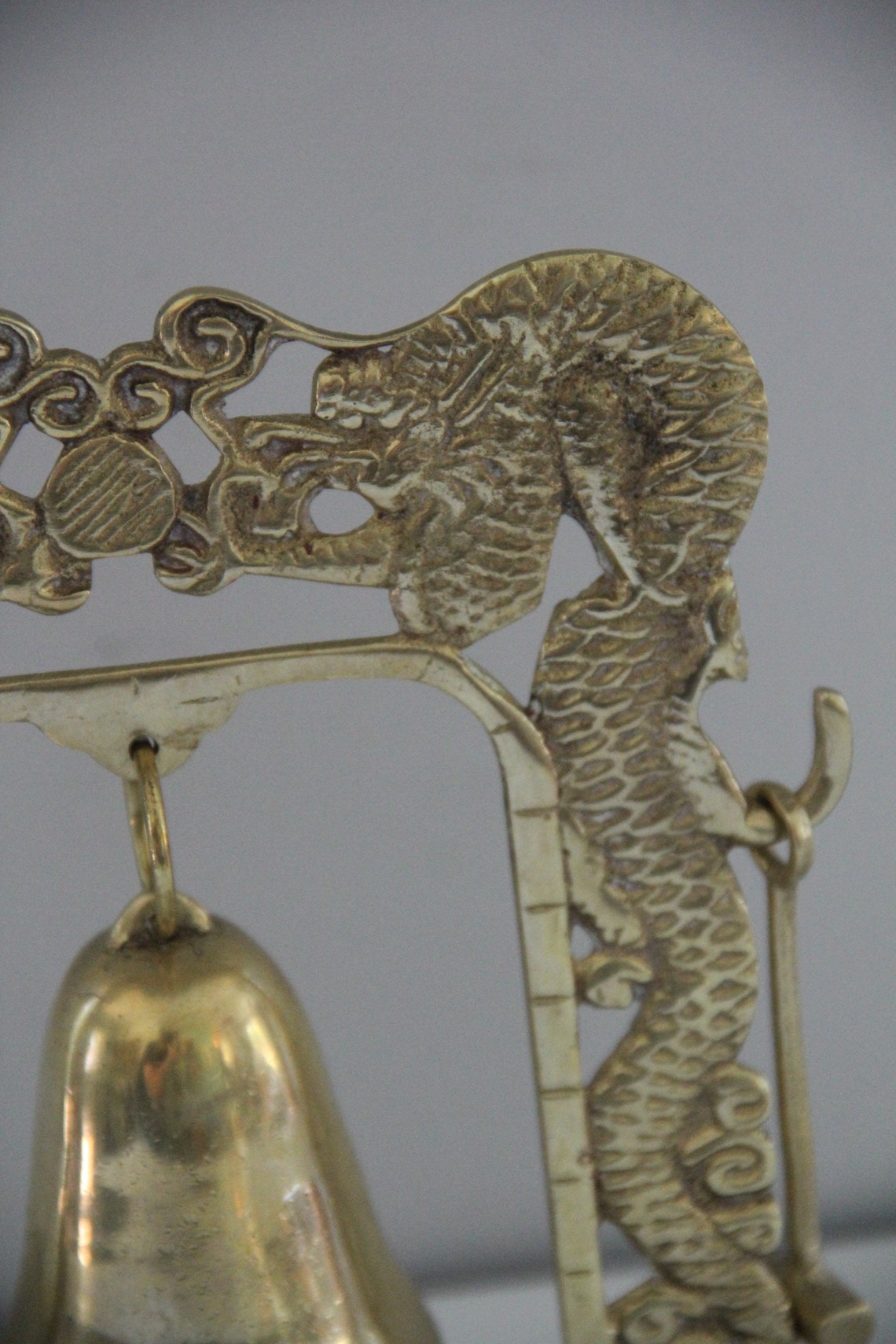 Vintage Asian Brass Dragon Bell With Striker, Etched Decor - Etsy
