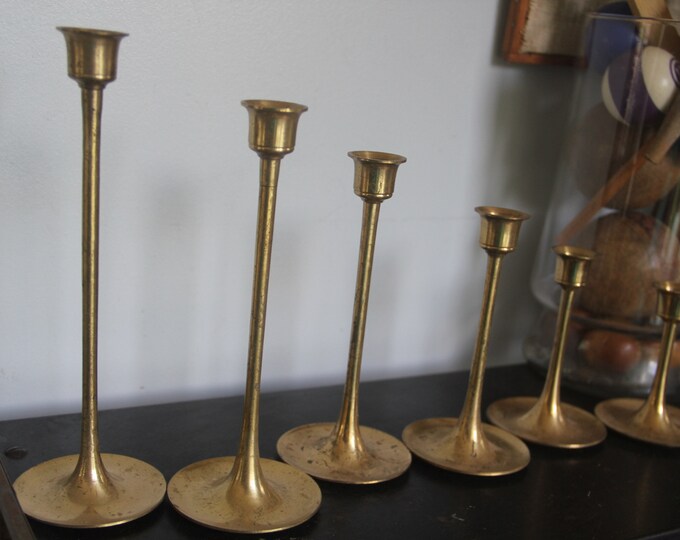 Vintage Brass Candlestick Collection, Set of Six Candleholders, Brass ...
