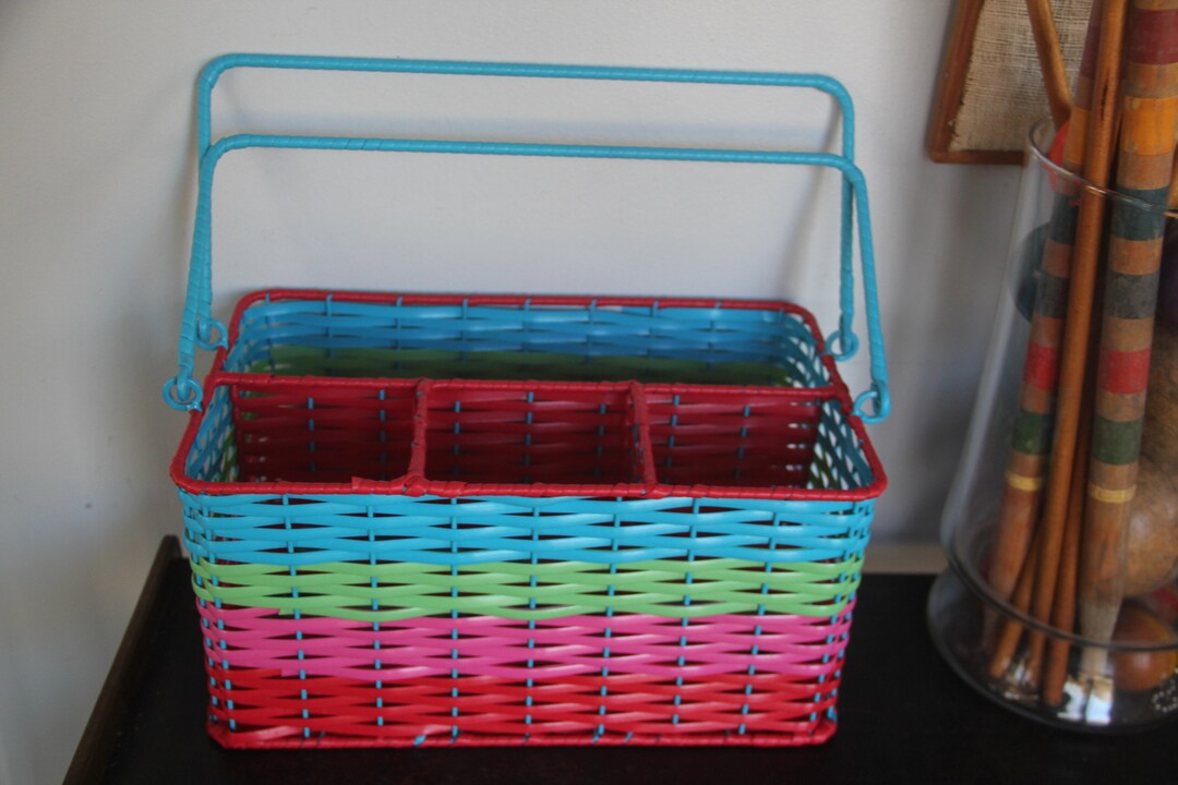 FUN Woven Vinyl Silverware Caddy, RETRO/ Vintage Silverware Caddy ...