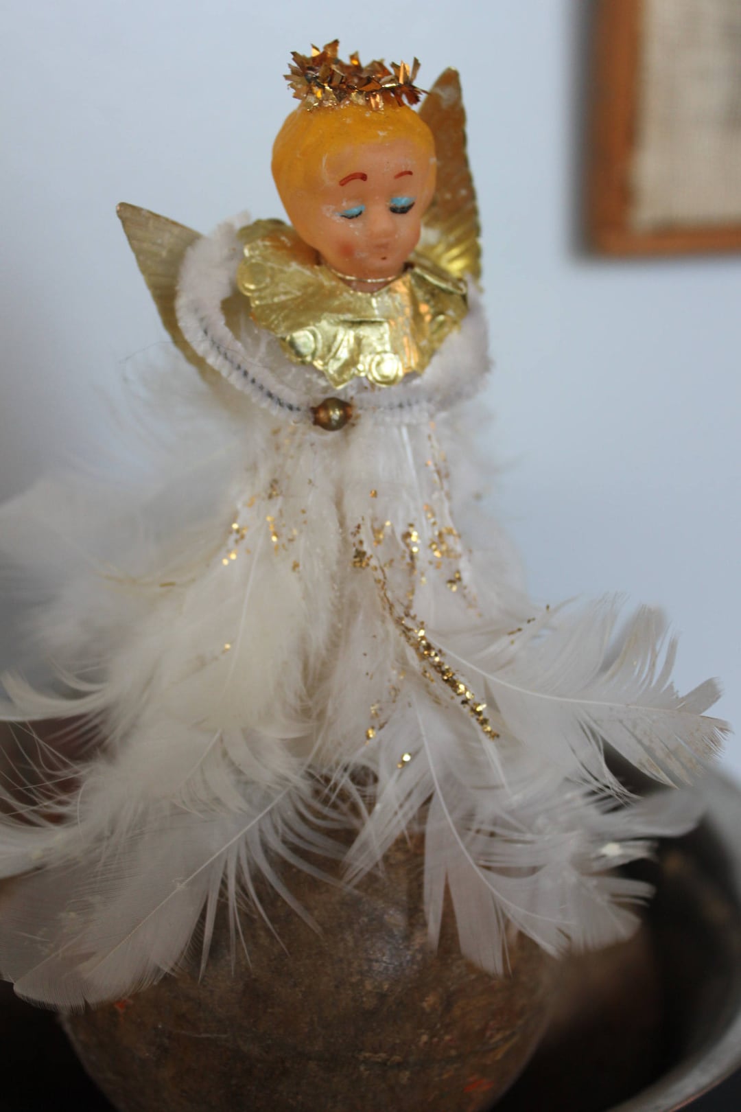 Sweet Small Celluloid Cherub Face Blonde Angel Tree Topper, 4" Vintage ...
