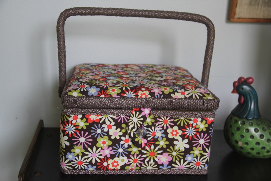 Gorgeous PURPLE FLOWER POWER Sewing Box, Vintage Purple Sewing Basket ...