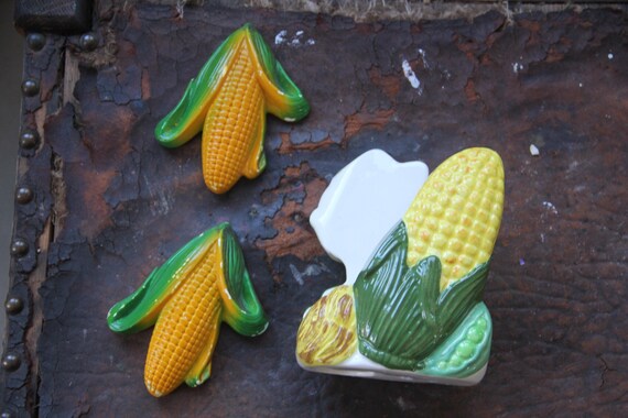 Vintage Ceramic VEGETABLE Napkin Holder Plus 2 Chalkware Corn | Etsy