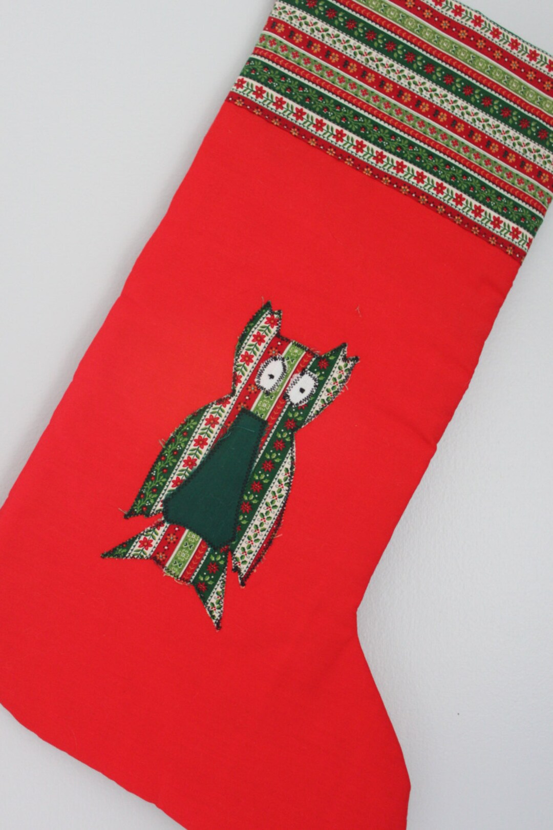 Vintage Applique Owl Christmas Stocking: 1970s Scandinavian Handmade ...