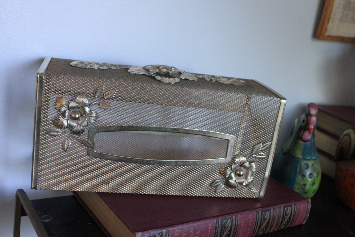 1960s Vintage Tissue Box cover Metal Mesh Tissue box Roses | Etsy