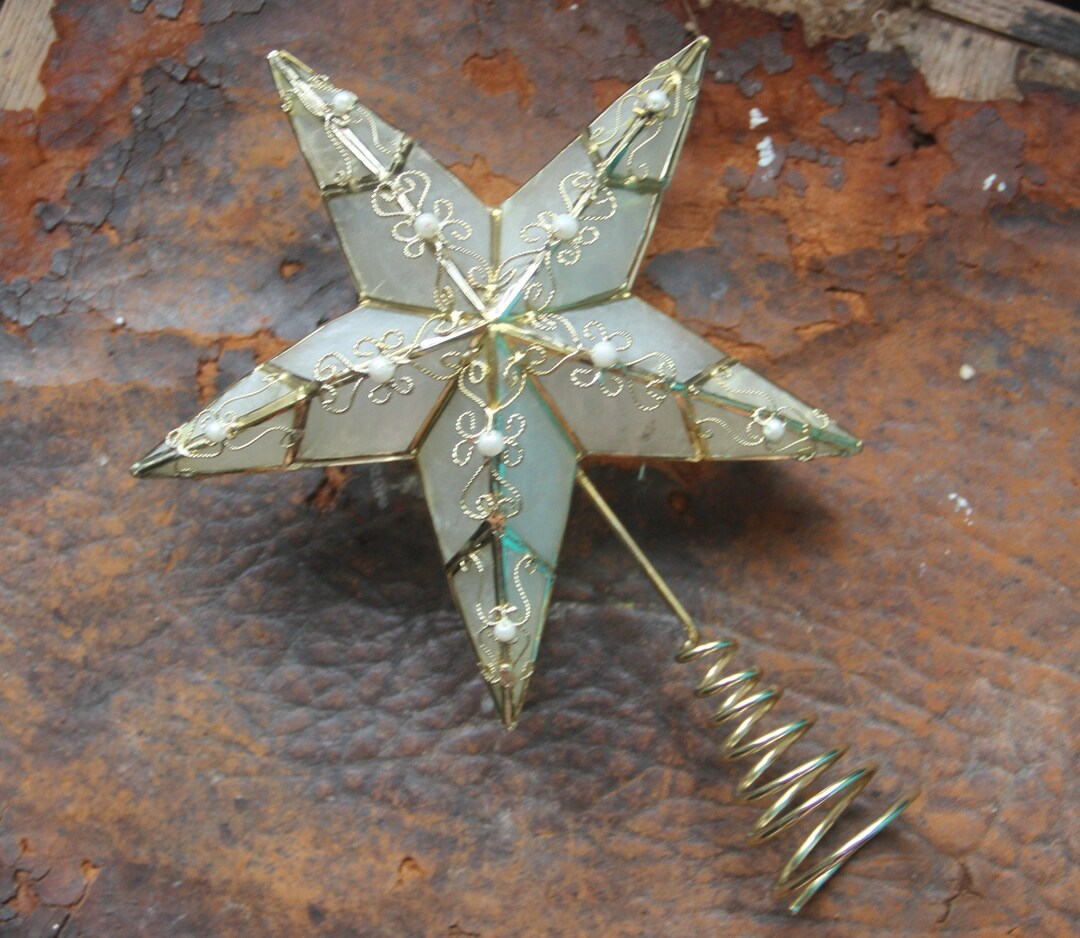 Vintage Double Sided Capiz Shell Star Christmas Tree Topper 10 Gold ...