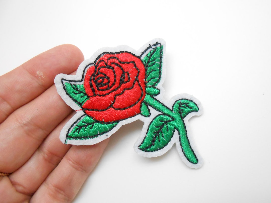 Red Rose Patch, Iron-on Patch, Hide a Hole, Rose Patch, Customization ...