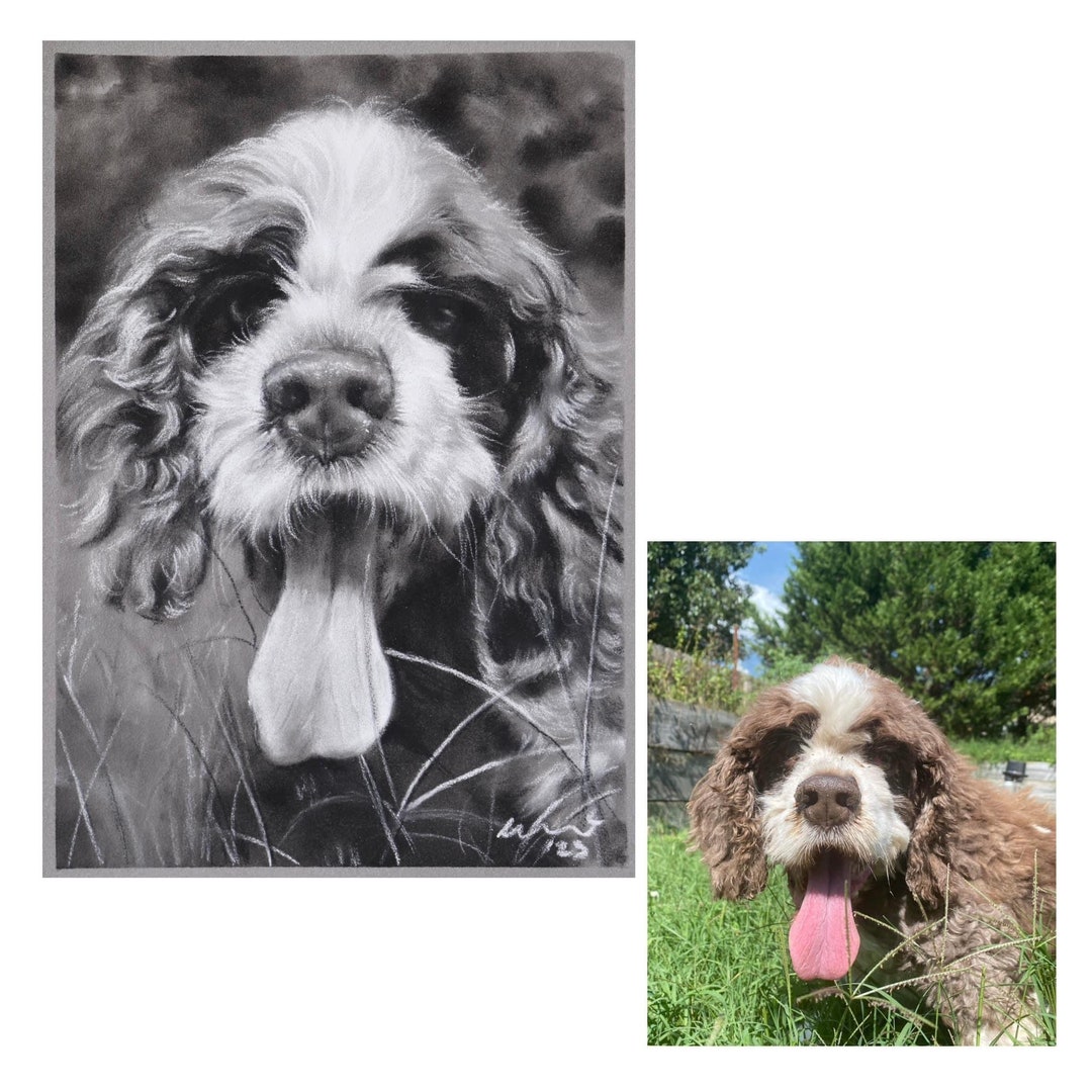 Custom Realistic Pet Portrait Drawing Grayscale - Memorial Pet Portrait ...