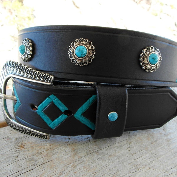 Turquoise Stone Leather Belt - Etsy