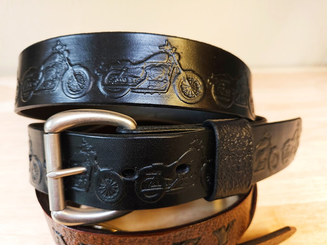 Biker Belt, Leather Belt With Tooled Motorcycles, Gift for Dad, Biker ...