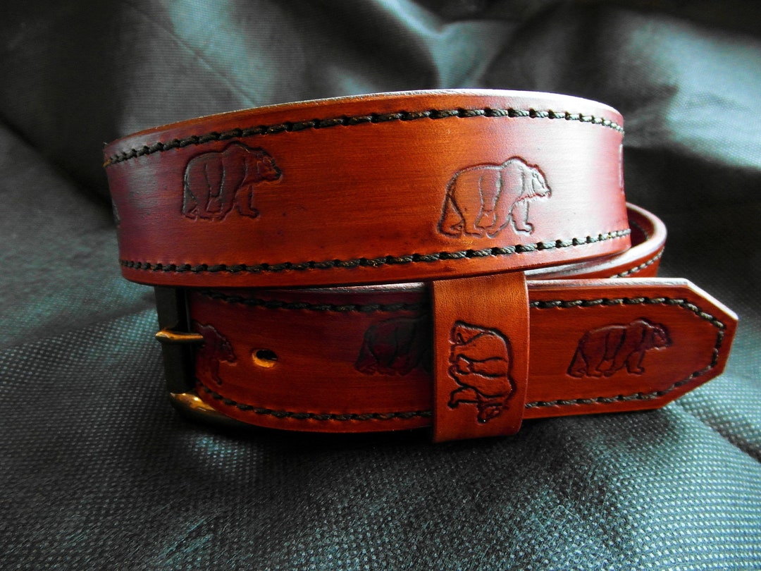 Leather Bear Belt, Handmade Brown Belt, Western Belt for Men ...