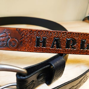Biker Belt, Leather Belt With Tooled Motorcycles, Gift for Dad, Biker ...