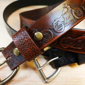 Biker Belt, Leather Belt With Tooled Motorcycles, Gift for Dad, Biker ...