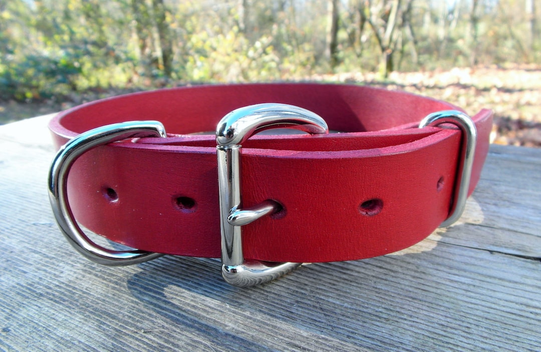 Classic Red Leather Dog Collar - Plain Red Collar - Red Dog Collar ...