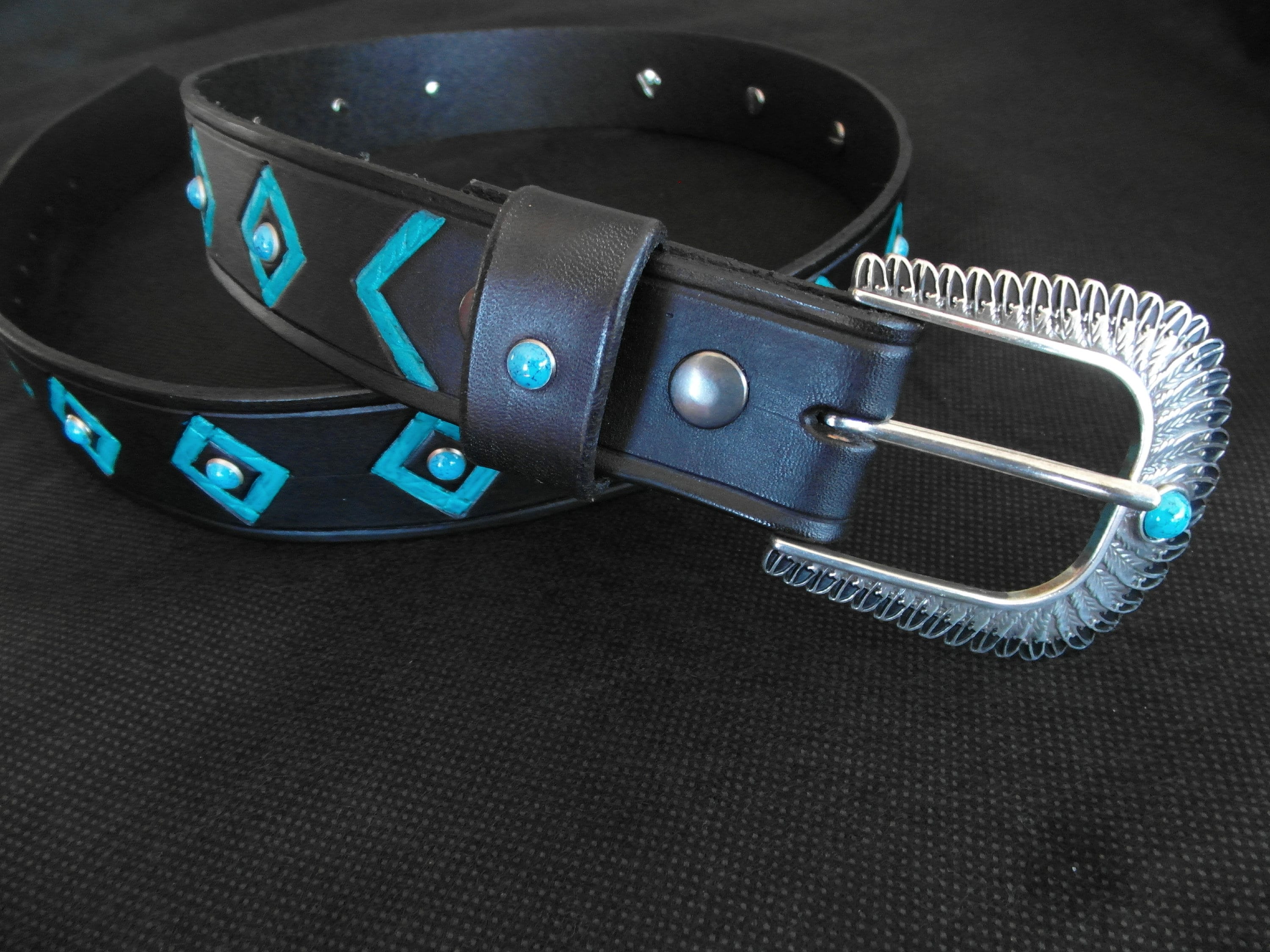 Ladies Turquoise Leather Belt Western Belt with Turquoise | Etsy