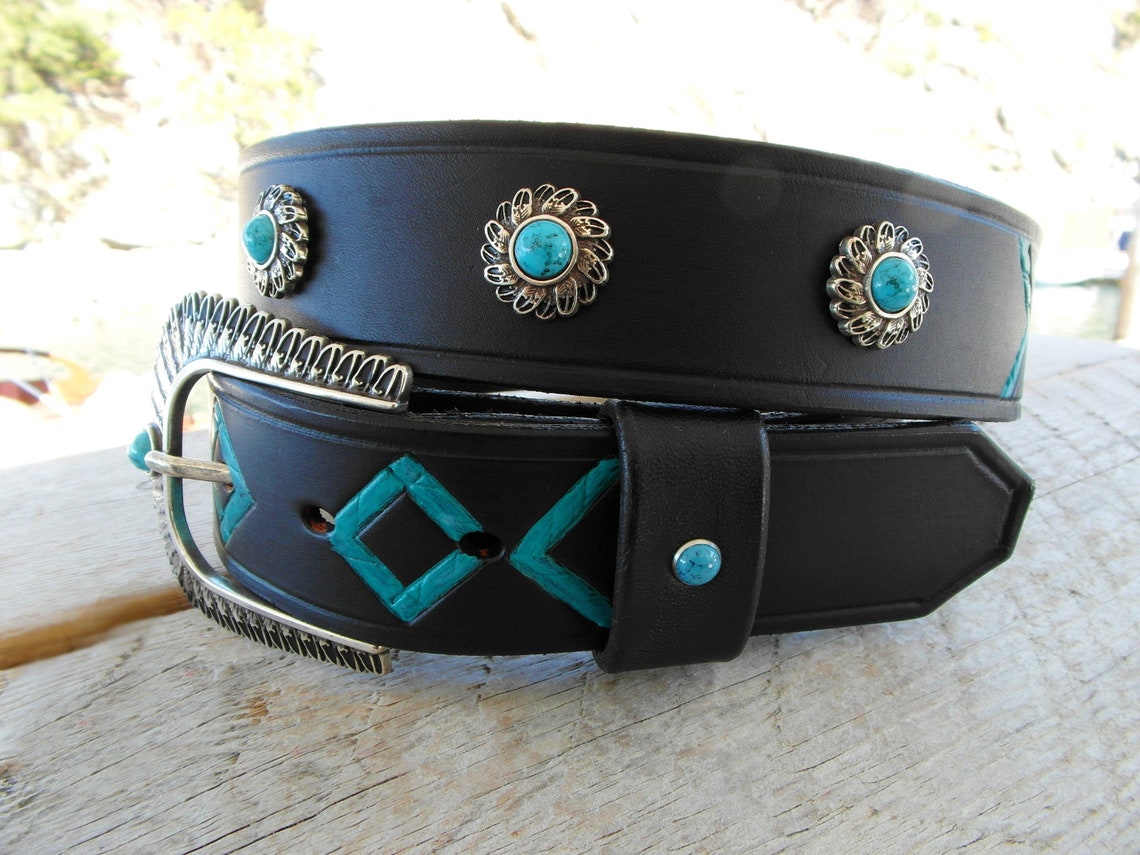 Turquoise Leather Belt Ladies Western Belt | Etsy
