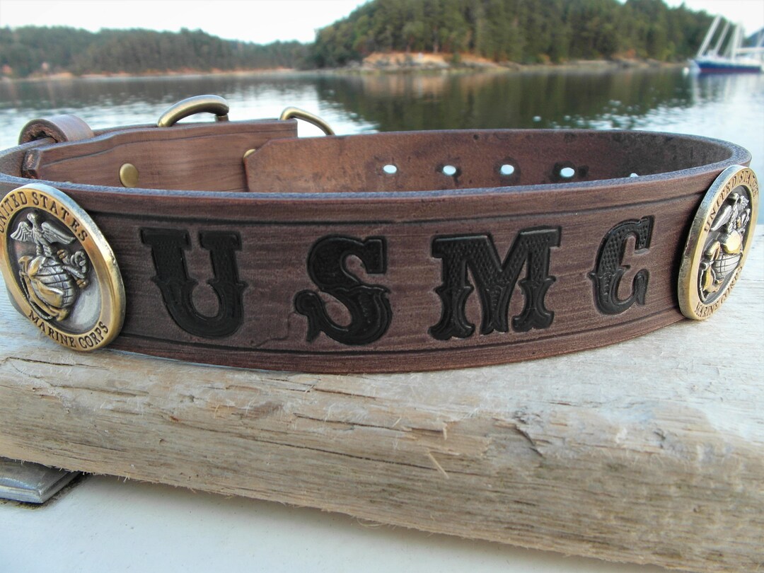 US Marines Dog Collar, USMC Dog Collar, Marine Corp Dog Collar, Leather ...