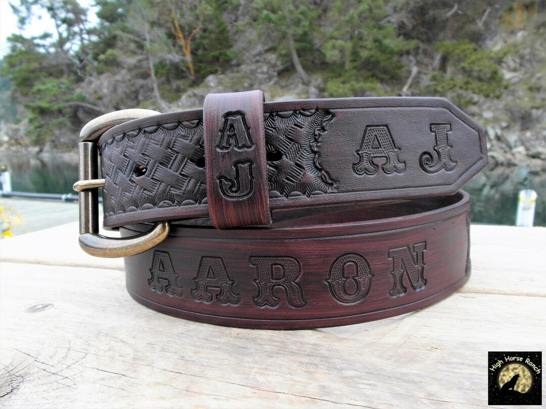 Custom Engraved Leather Belt: Handmade Tooled Basketweave Belt - Etsy