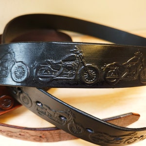 Biker Belt, Leather Belt With Tooled Motorcycles, Gift for Dad, Biker ...