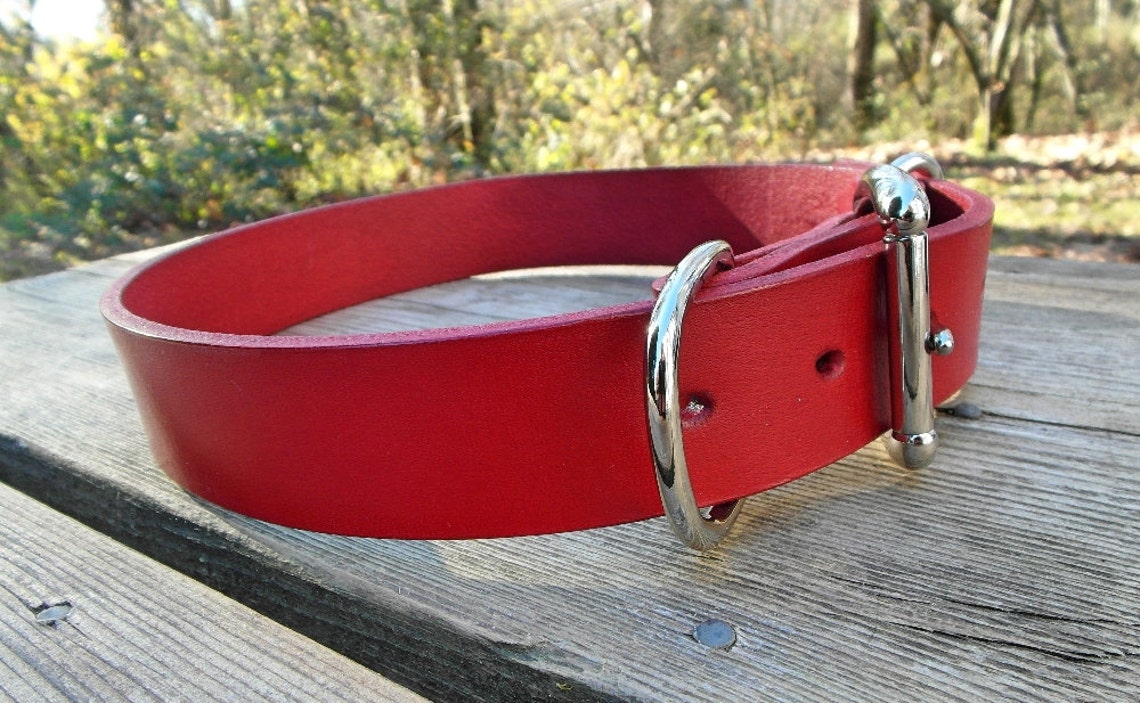 Classic Red Leather Dog Collar Plain Red Collar Red Dog - Etsy