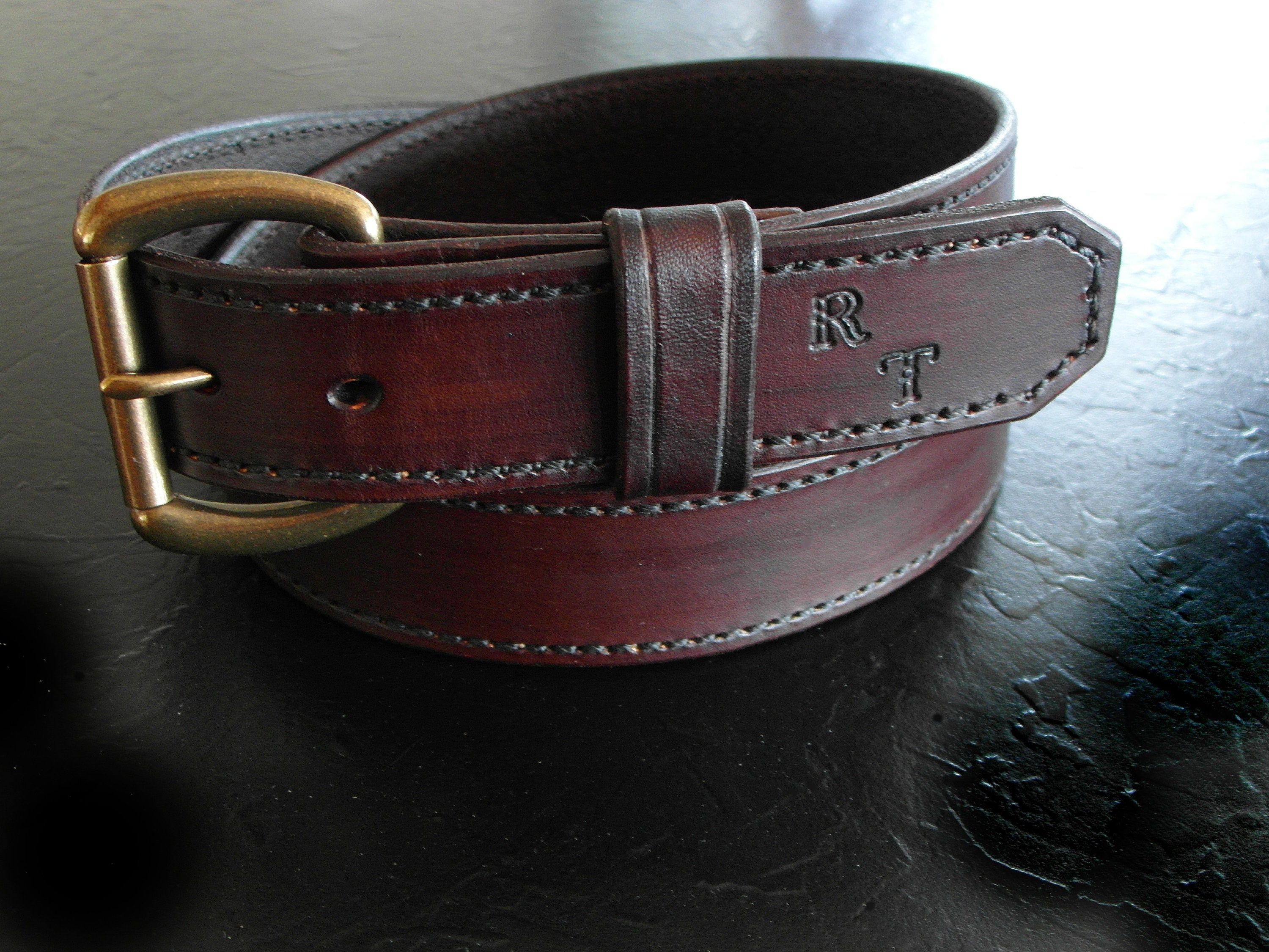 Custom Leather Belt with Stitching and Initials Heavy Leather | Etsy