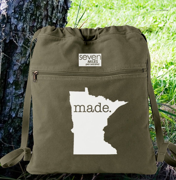 Minnesota MN Made. Canvas Backpack Cinch Sack | Etsy