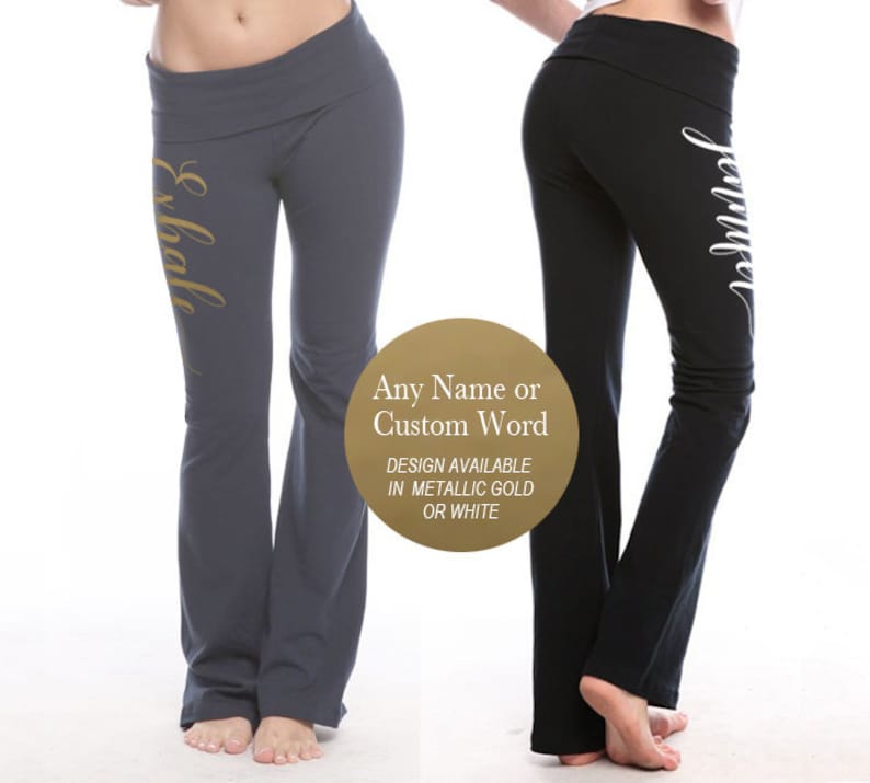 Name or Custom Word Combed Spandex Jersey Yoga Pants With Fold Over ...
