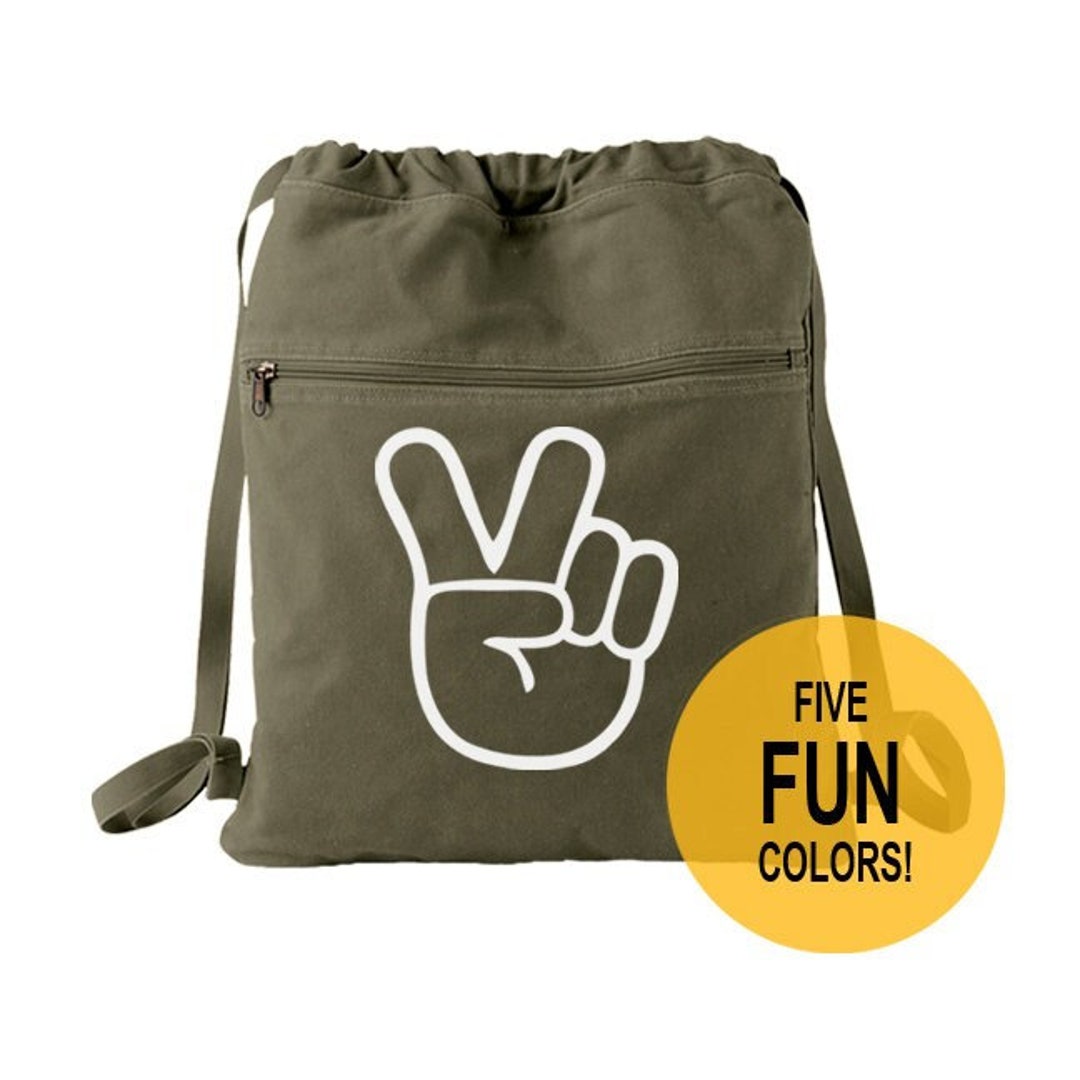Peace Sign Canvas Backpack Cinch Sack - Etsy