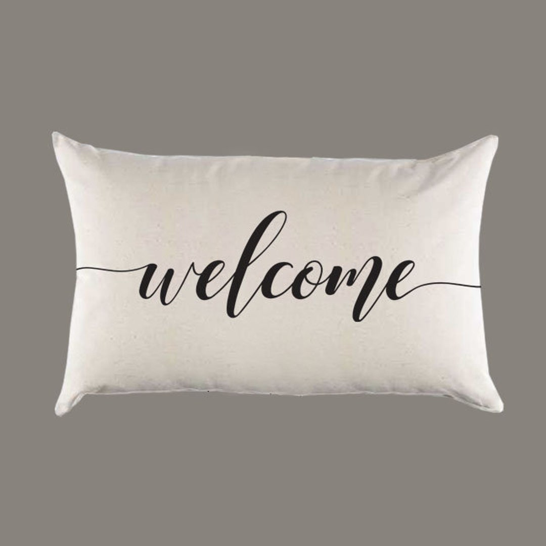 Welcome Canvas Pillow or Pillow Cover - Home Throw Lumbar Pillow ...