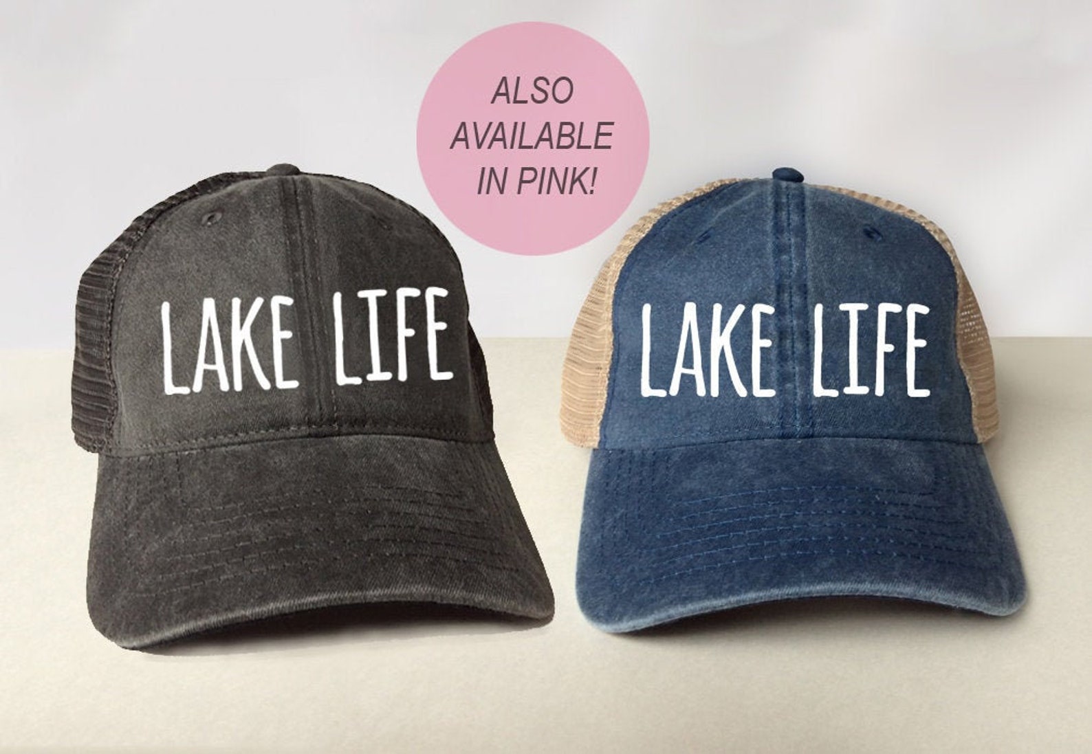Lake Life Trucker Hat - Unstructured Vintage Look Pigment Dyed Cotton ...