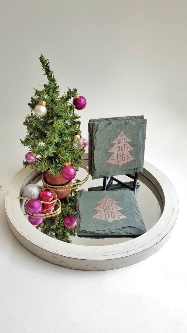 1 Let's Get Lit Slate Coaster Christmas Holiday Party | Etsy