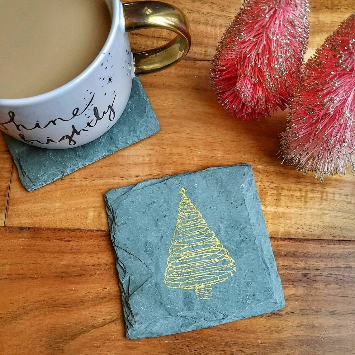 1 Christmas Tree Slate Coaster - Christmas, Winter, Holidays, New Years ...