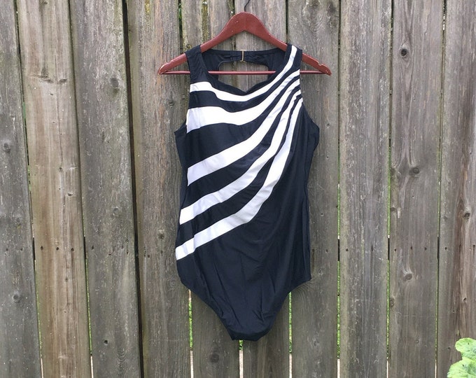 Vintage 90's Delta Burke Swimwear Black and White One Piece Swimsuit ...