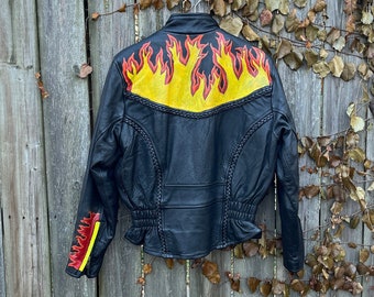 Leather Jacket With Flames - Etsy