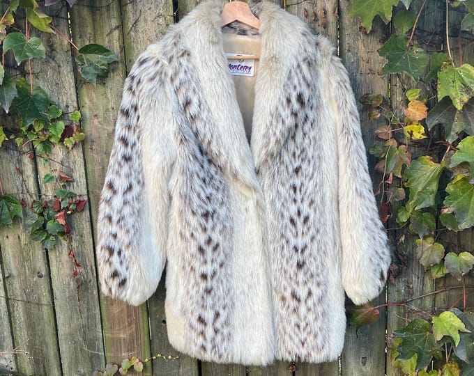 Vintage 80's Monterey Fashion Made in USA Grey and White Faux Fur Long ...