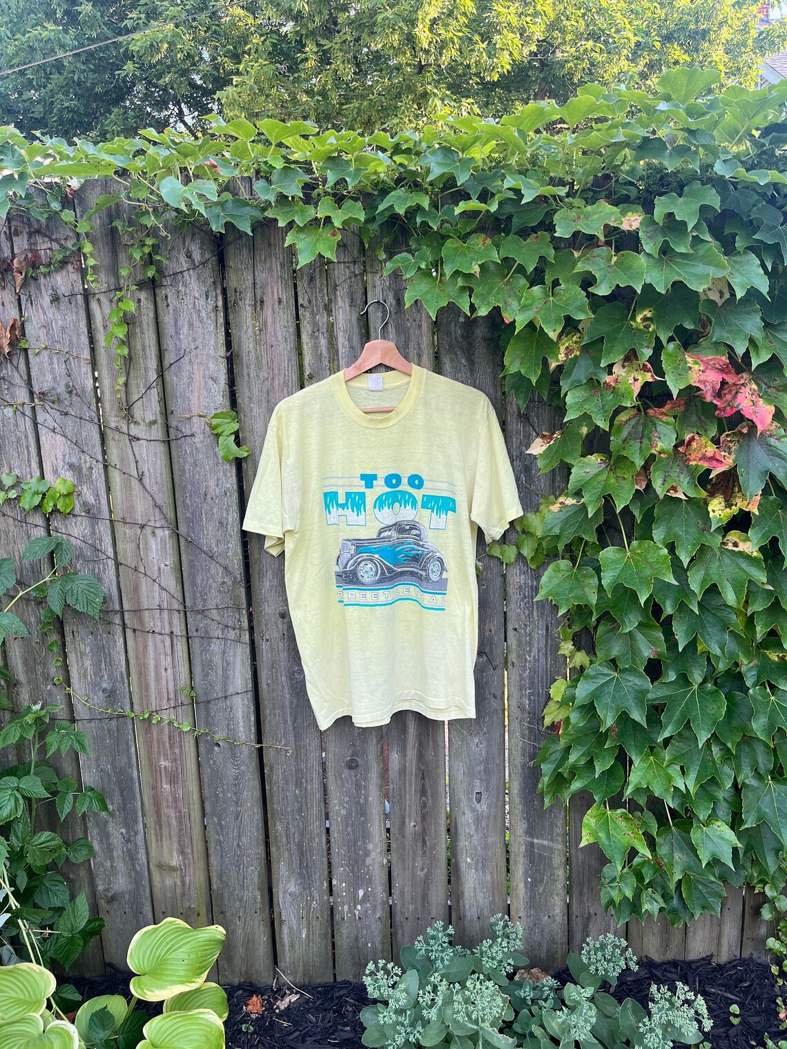 Vintage 80's Too Hot Street Lethal Hot Rod Print Short Sleeve Yellow ...