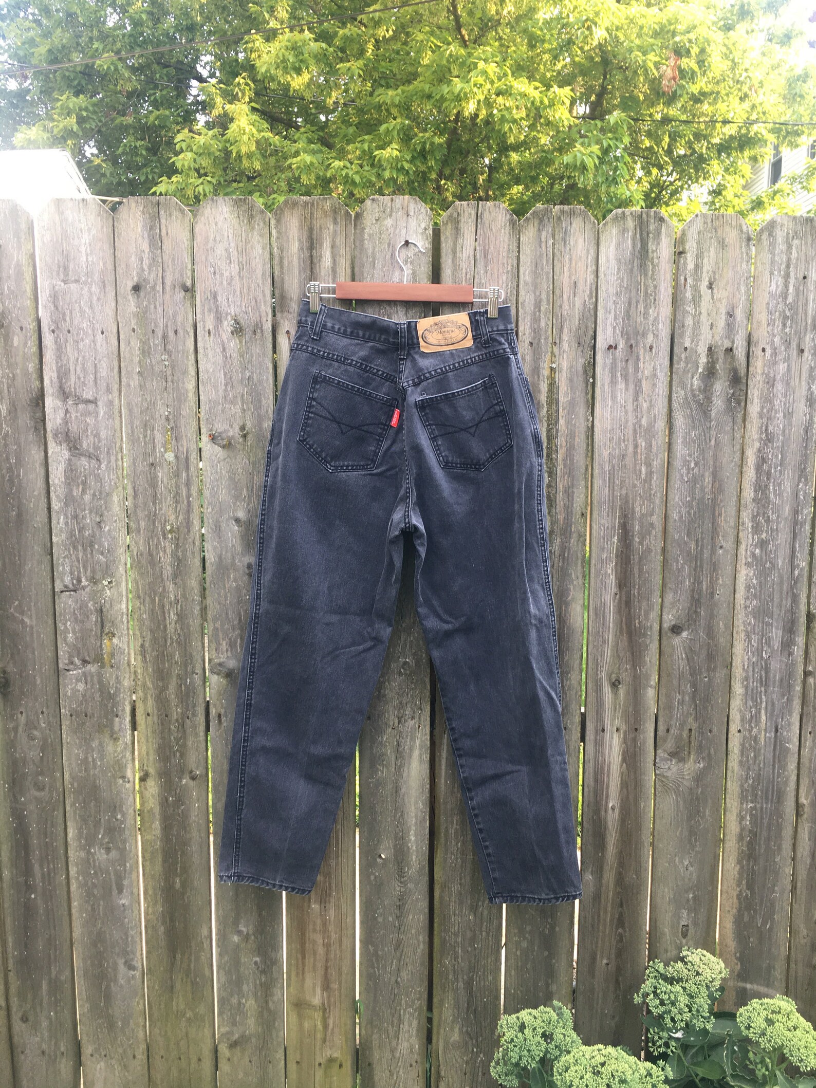 Vintage 80's Monique Jeans Gold Studded Front Pockets Black High Waist ...