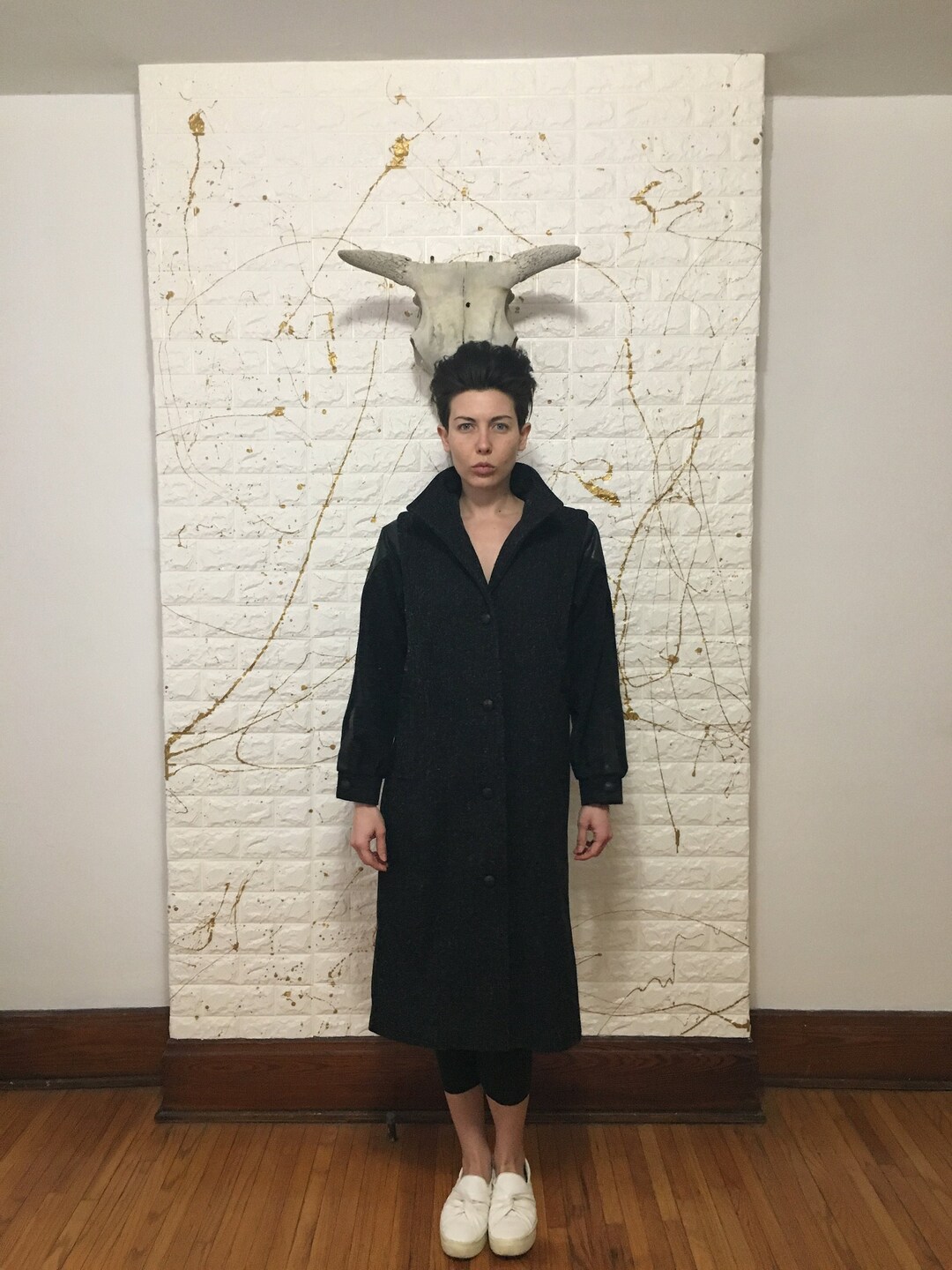 Vintage 90's Maggie Lawrence Collection Abrigo de lana negro con ...