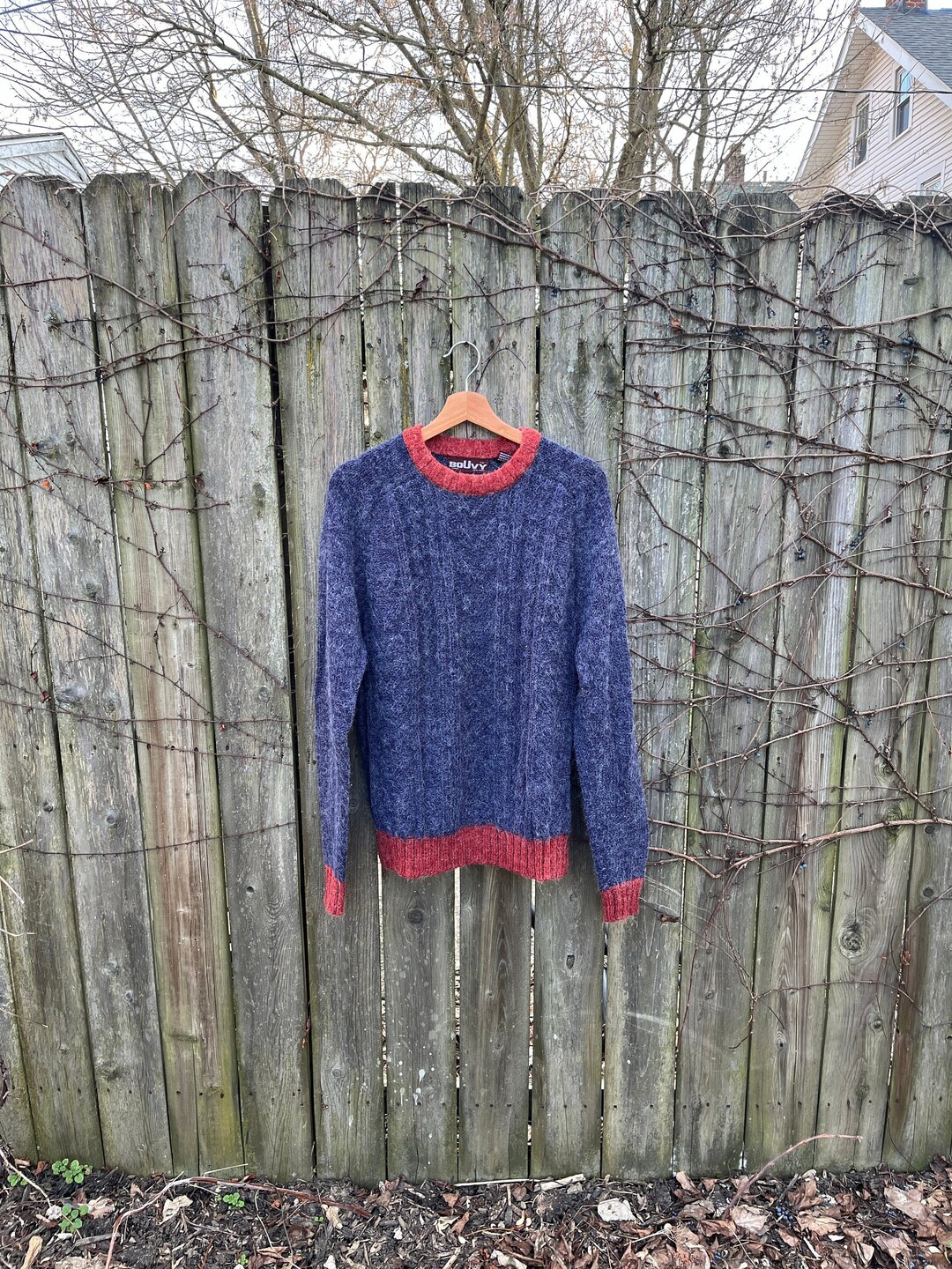 Vintage 80's Bouvy Blue and Red Acrylic and Nylon Long Sleeve Sweater Size Medium - Etsy